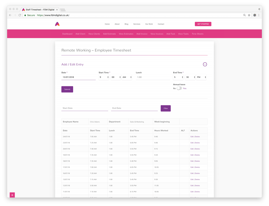 Staff Timesheet: Create a timesheet using Formidable Forms - FDM Digital